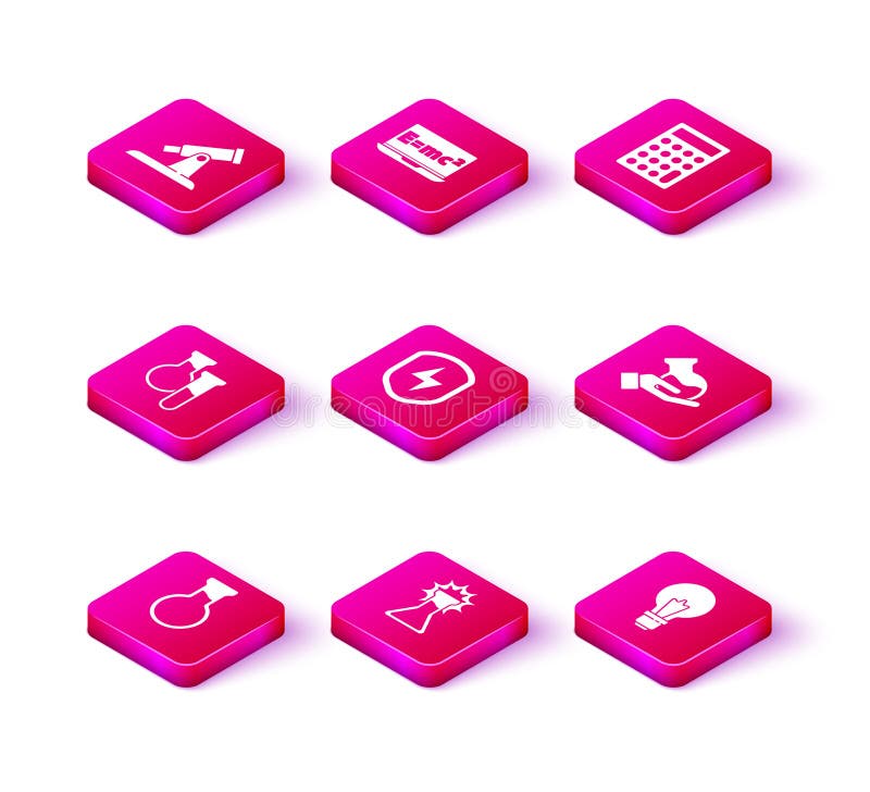 Set Test Tube and Flask, Secure Shield with Lightning, Light Bulb ...