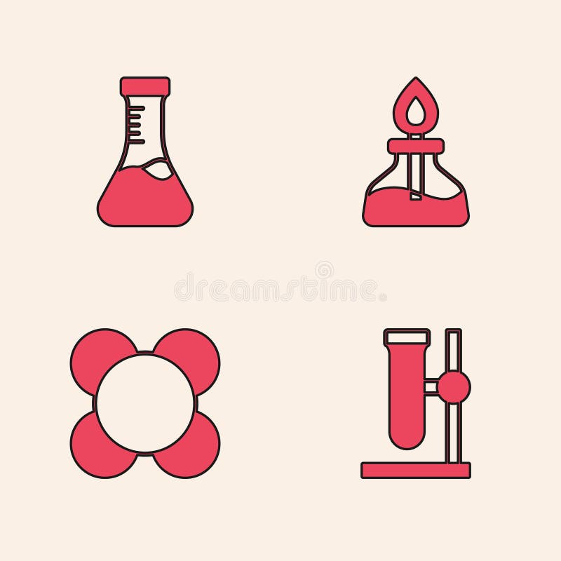 Set Test Tube Flask on Stand, Alcohol or Spirit Burner and Molecule ...