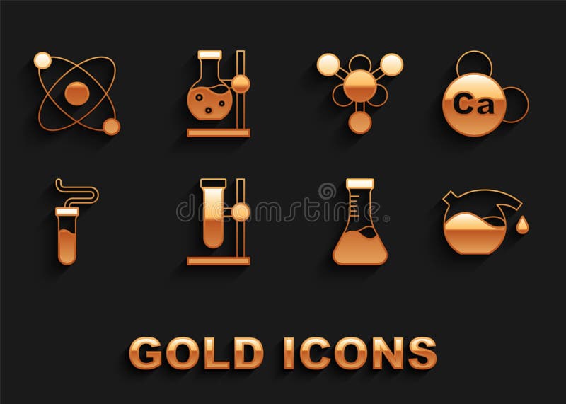 Set Test Tube Flask on Stand, Mineral Ca Calcium, Molecule, Atom and ...