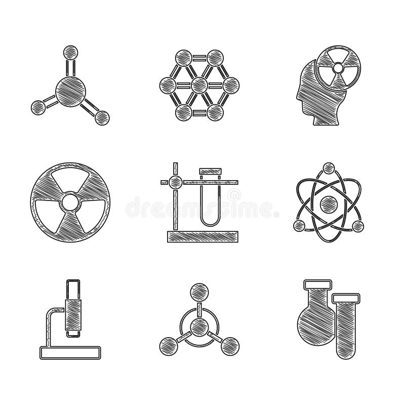 Set Test Tube Flask on Stand, Molecule, Atom, Microscope, Radioactive ... Set Test Tube Flask on Stand, Molecule, Atom, Microscope, Radioactive ...
