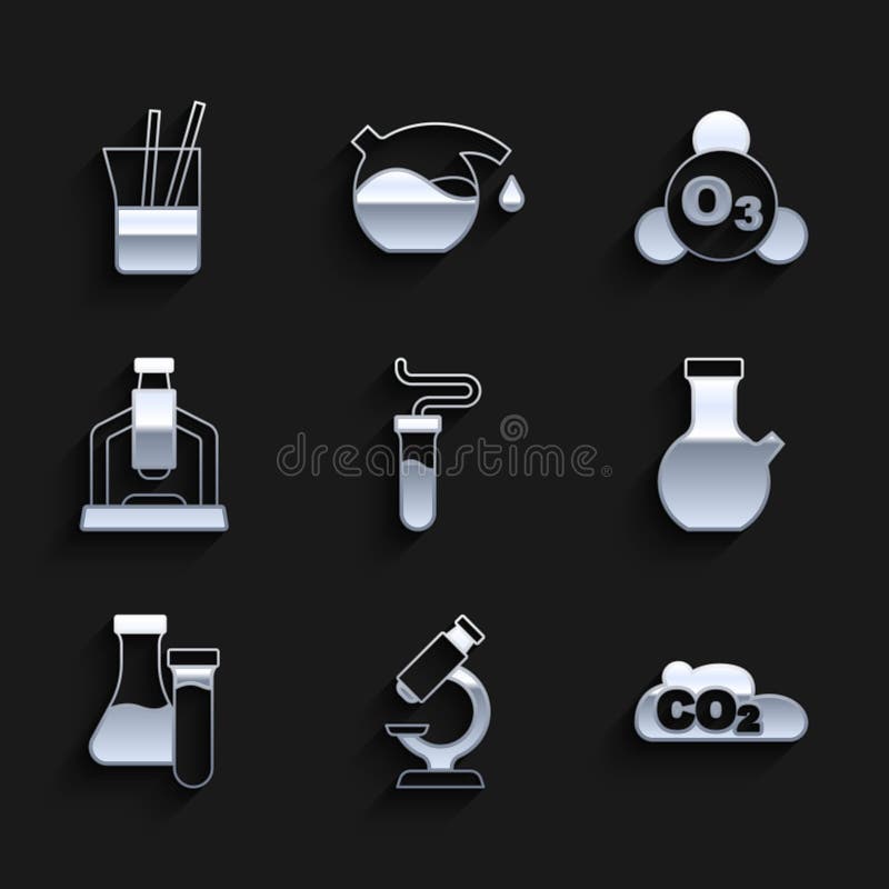 Set Test Tube, Microscope, CO2 Emissions in Cloud, Ozone and Laboratory ...