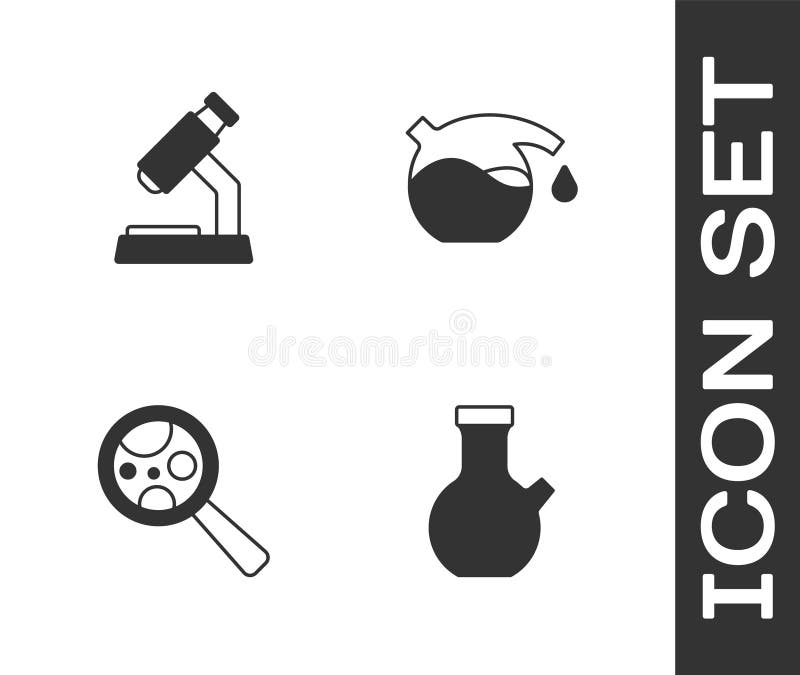 Set Test Tube, Microscope, Microorganisms Under Magnifier and Icon ... Set Test Tube, Microscope, Microorganisms Under Magnifier and Icon ...