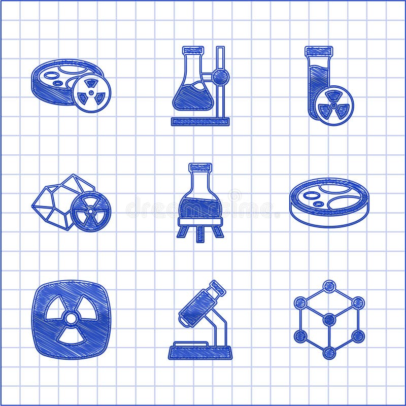 Set Test Tube, Microscope, Molecule, Petri Dish with Bacteria ...