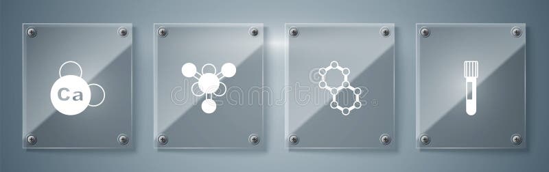 Set Test Tube, Molecule, and Mineral Ca Calcium. Square Glass Panels ...