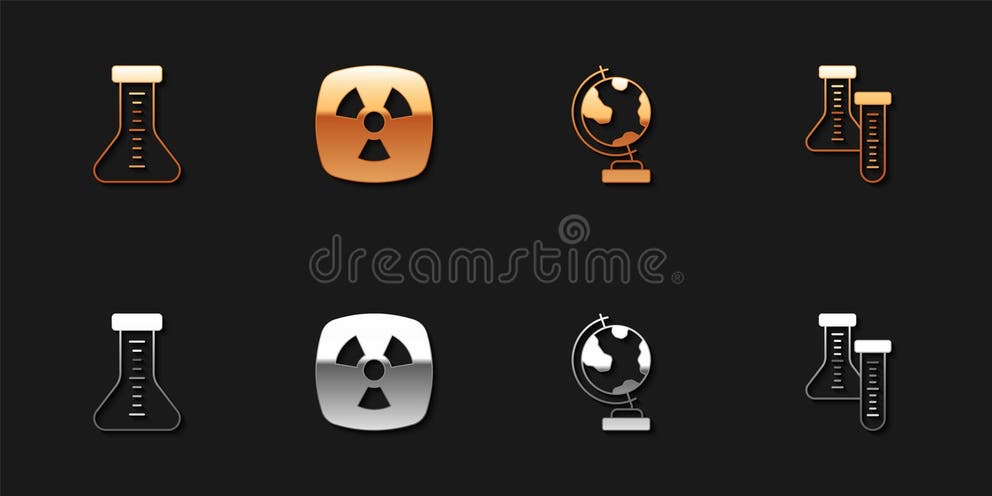 Set Test Tube, Radioactive, Earth Globe and Icon. Vector Stock Vector ...