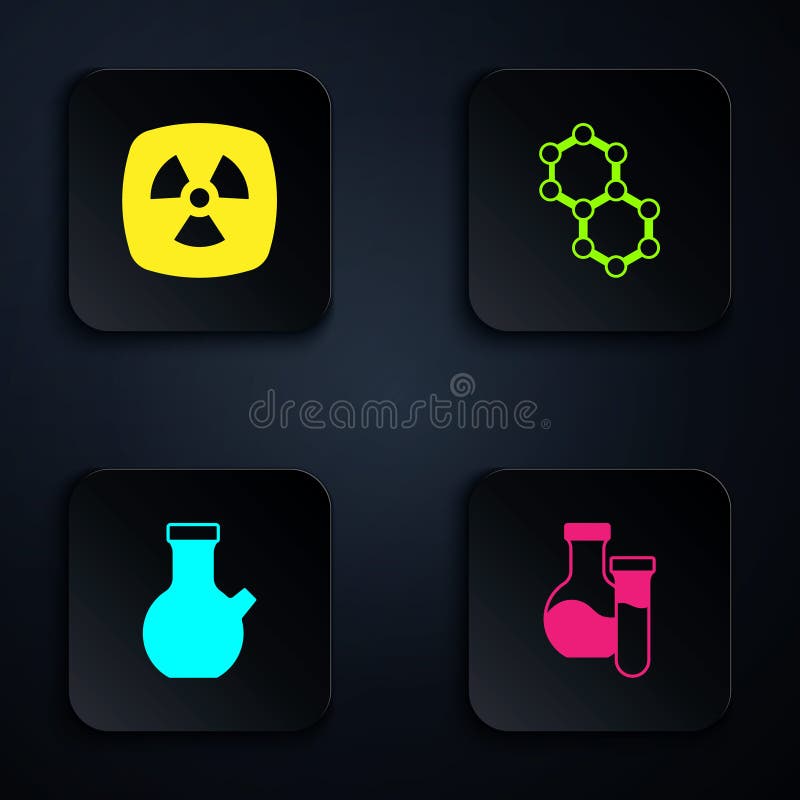 Set Test Tube, Radioactive, and Molecule. Black Square Button. Vector ...