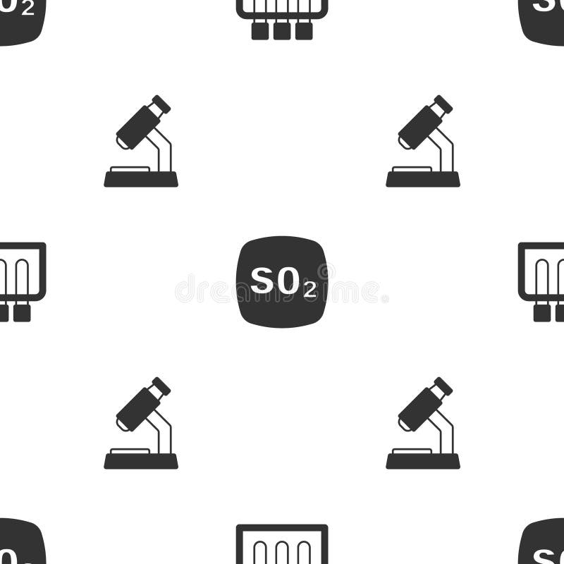 Set Test Tube, Sulfur Dioxide SO2 and Microscope on Seamless Pattern ...