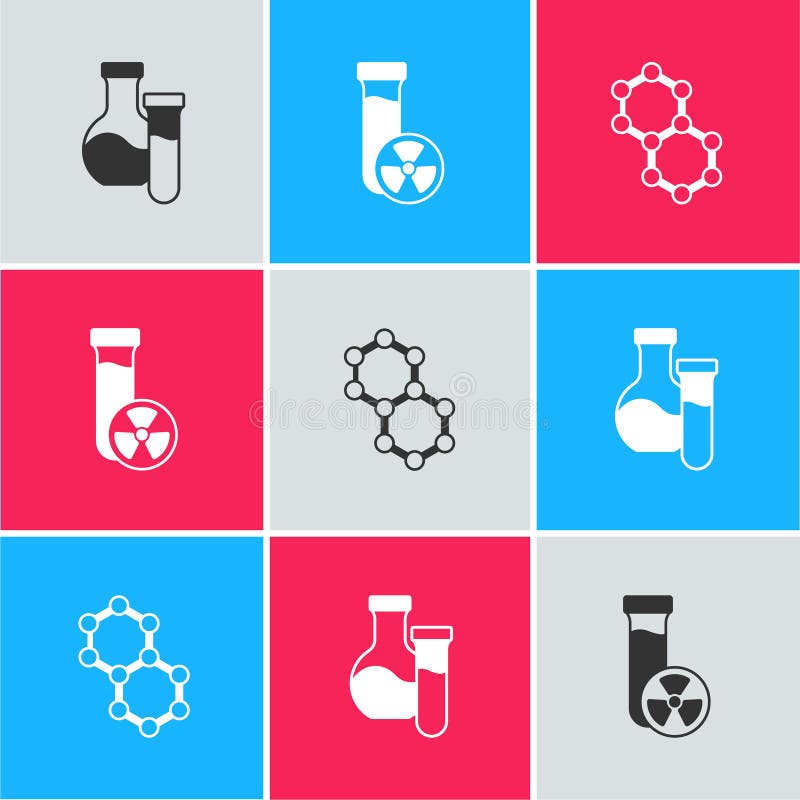 Set Test Tube, with Toxic Liquid and Molecule Icon. Vector Stock Vector ...