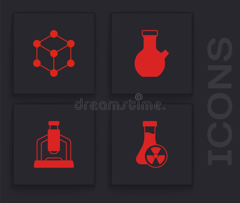 Set Test Tube with Toxic Liquid, Molecule, and Microscope Icon. Vector ...