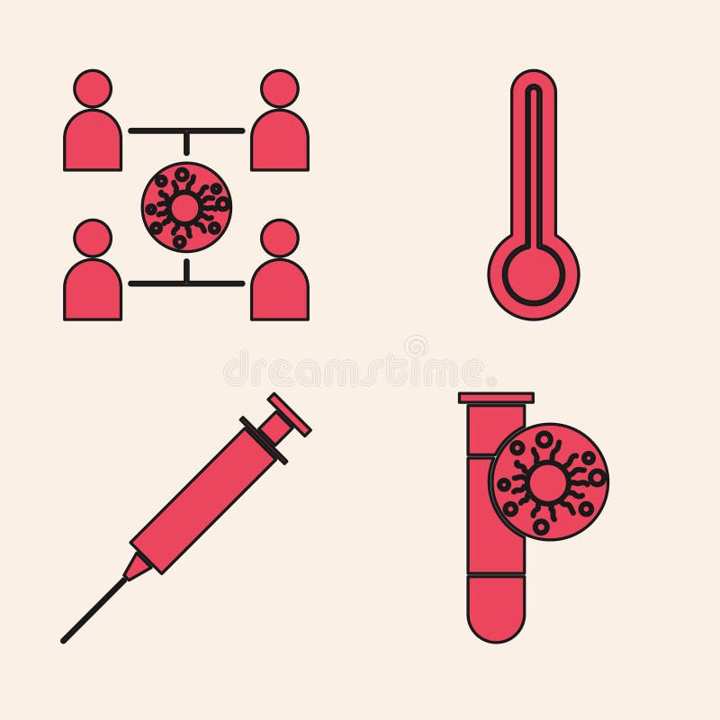 Set Test Tube with Virus, Virus Spread, Medical Thermometer and Syringe ...