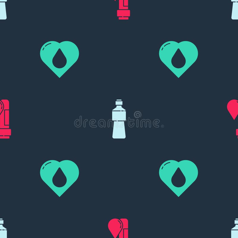 Set Test Tube with Water Drop, Bottle of and Heart on Seamless Pattern ...