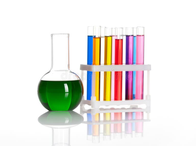 Set of Test Tubes and Flask Stock Image - Image of coloured, rack: 26000883