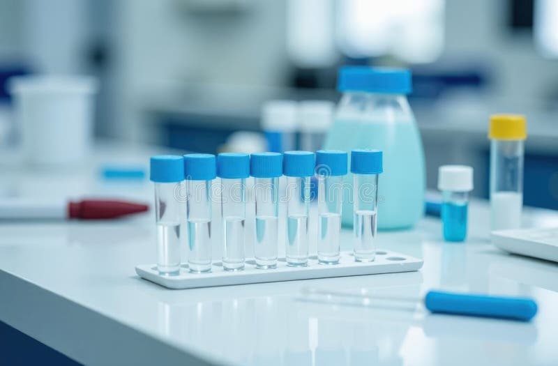 Set of Test Tubes in Modern Lab Environment with Fluid Samples and ...