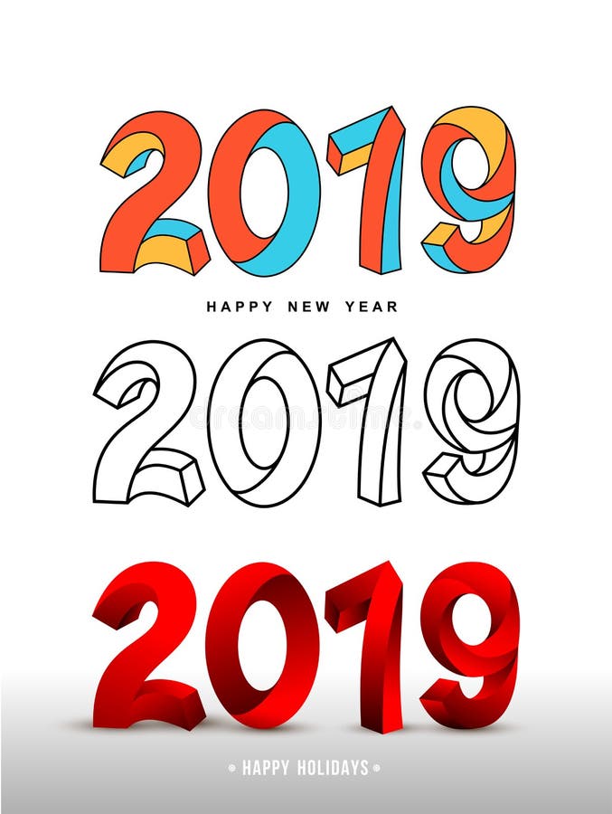 Set of 2019 Text Design Pattern. Escher Style. Vector Illustration ...