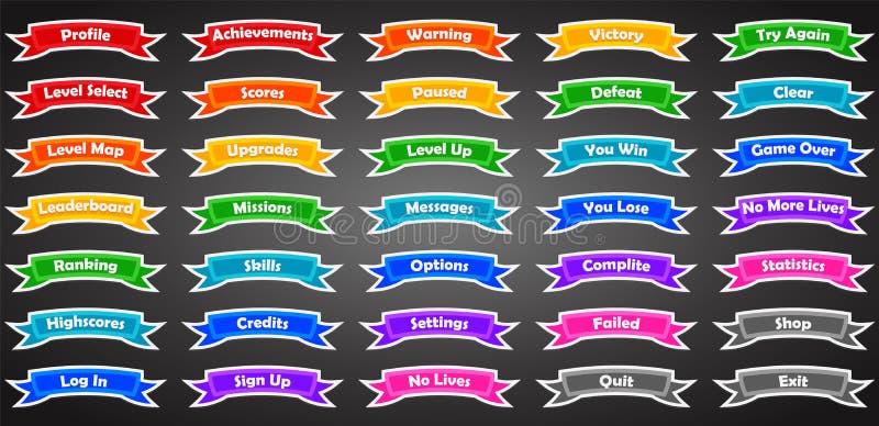 Set of Text Game Banners in Flat Style Stock Vector - Illustration of ...