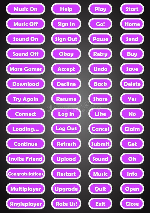 Set of Text Game Buttons in Flat Style Stock Vector - Illustration of ...