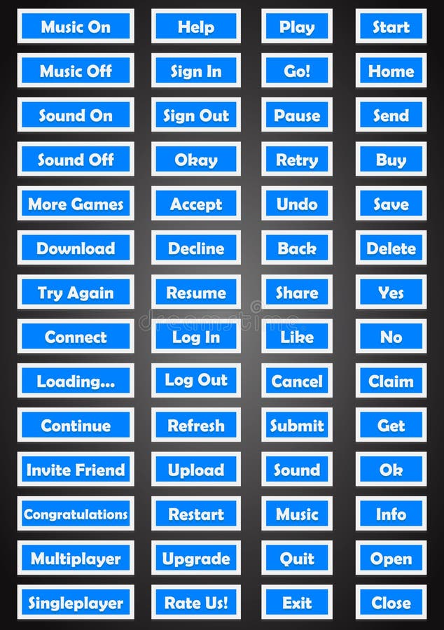 Set of Text Game Buttons in Flat Style Stock Vector - Illustration of ...