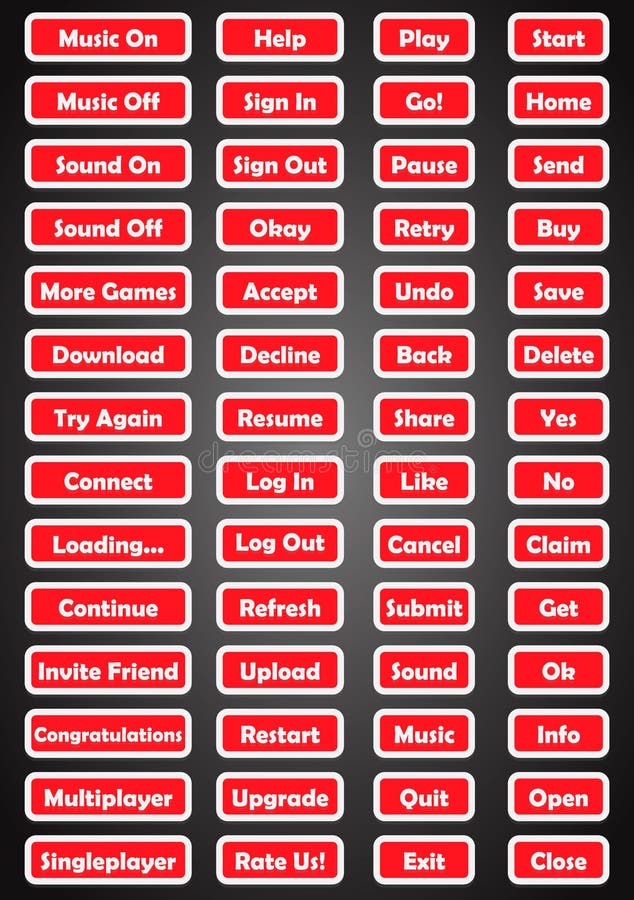 Set of Text Game Buttons in Flat Style Stock Vector - Illustration of ...