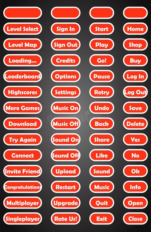Set of Text Game Buttons in Flat Style Stock Vector - Illustration of ...