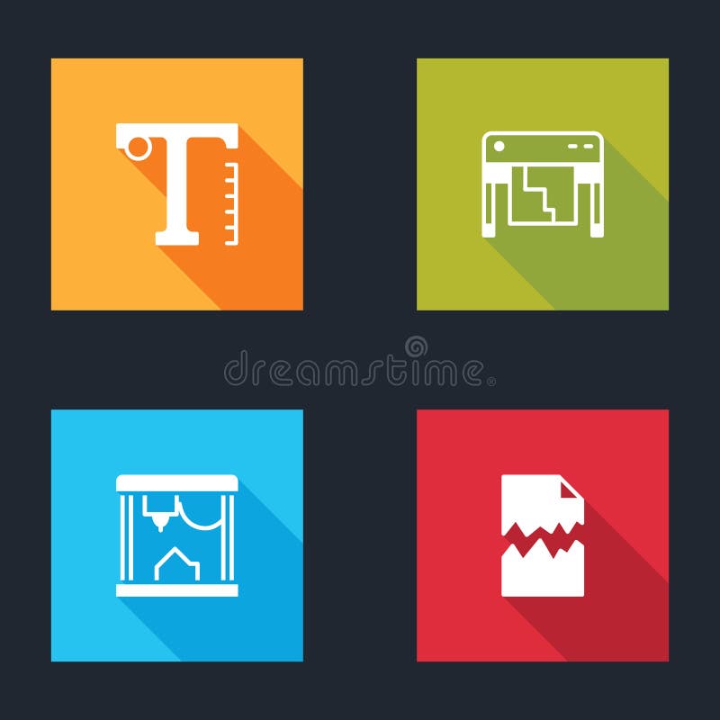 Set Text, Plotter, 3D Printer and Torn Document Icon. Vector Stock ...