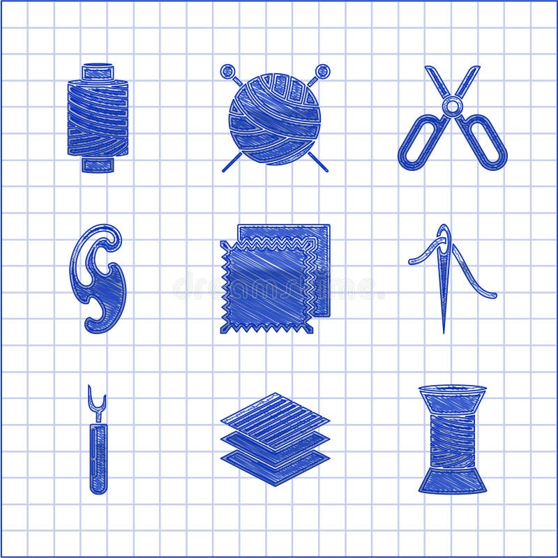 Set Textile Fabric Roll, Sewing Thread on Spool, Needle for Sewing with ...