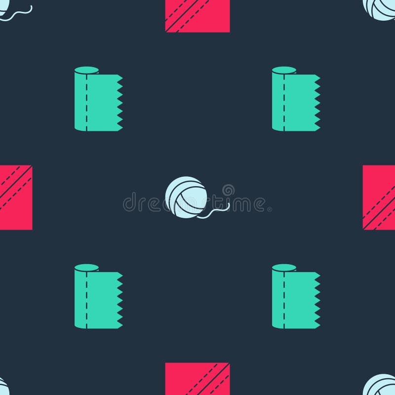Set Textile Fabric Roll, Yarn Ball and on Seamless Pattern. Vector ...