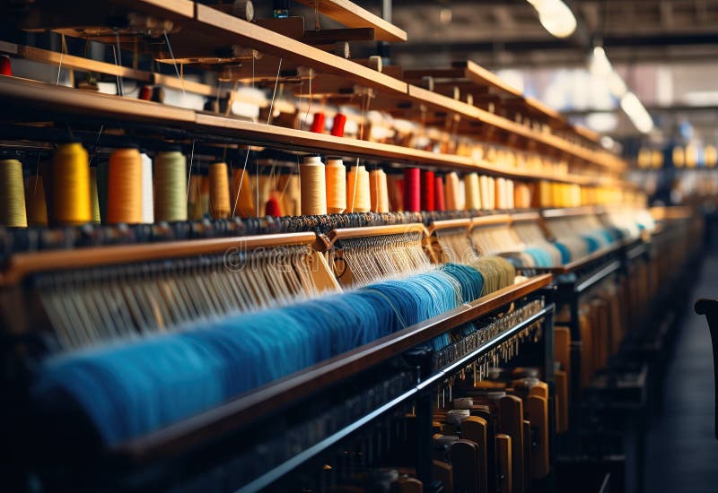 A Set of Textile Threads on Industrial Looms, Reflecting the Essence of ...