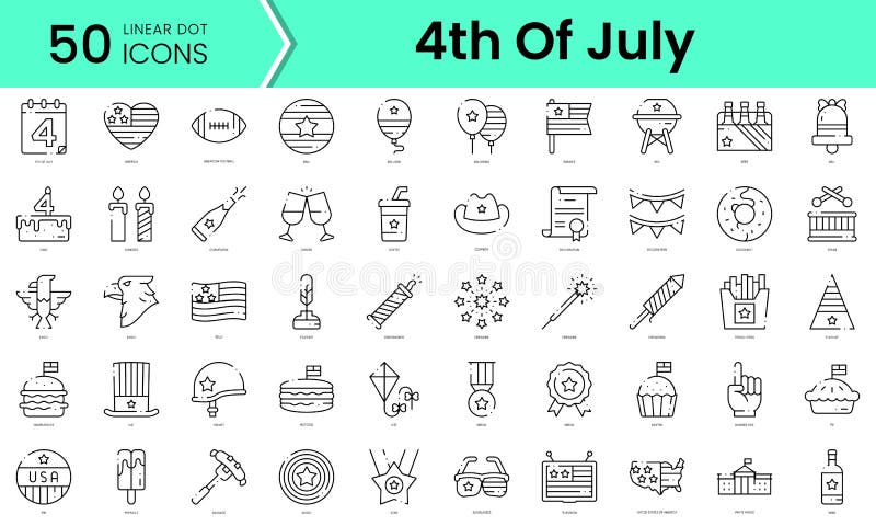 Set of 4th of July Icons. Line Art Style Icons Bundle Stock Vector ...