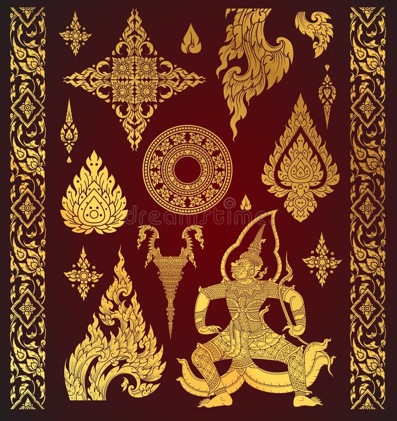 Set of Thai Art Element, Decorative Motifs. Ethnic Art, Stock Vector ...