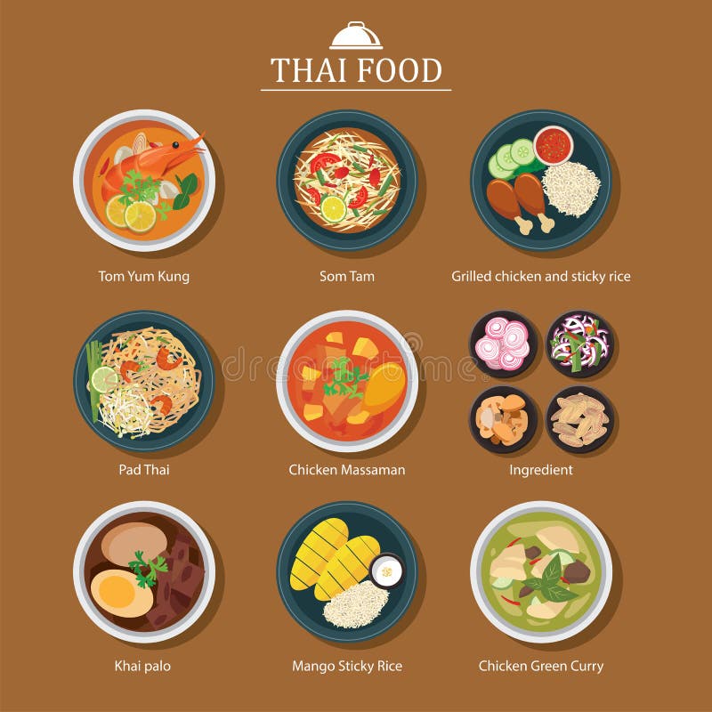 Thai Food Vector Illustration Set Stock Vector - Illustration of fish ...