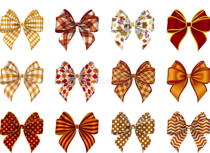 Set of Thanksgiving Bows. Isolated Bow with Fall Decorations Stock ...
