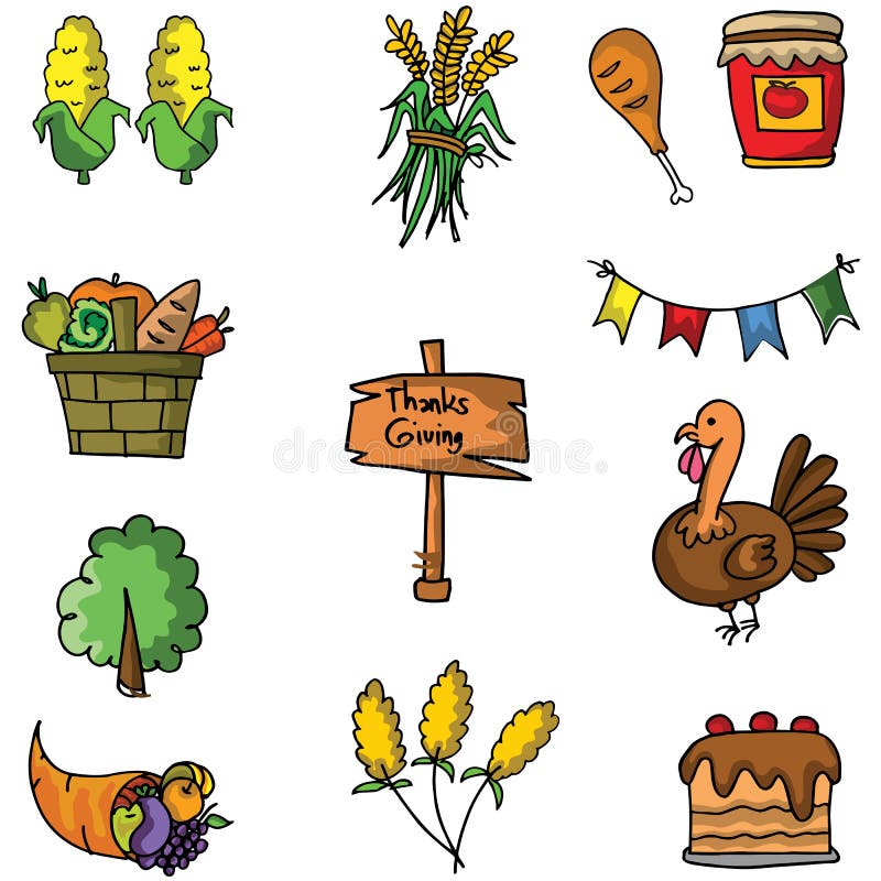 Set of Thanksgiving Doodle Vector Art Stock Vector - Illustration of ...