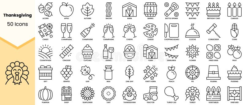 Set of Thanksgiving Icons. Simple Line Art Style Icons Pack Stock ...