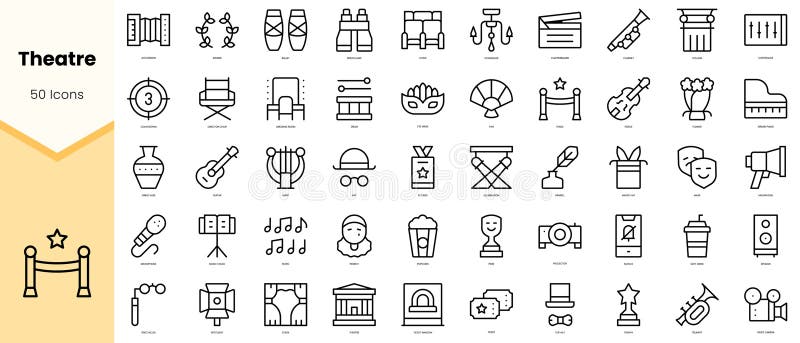 Set of Theatre Icons. Simple Line Art Style Icons Pack Stock Vector ...