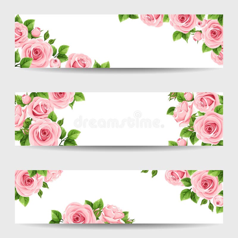 Set of Web Banners with Pink Roses. Vector Illustration. Stock Vector ...