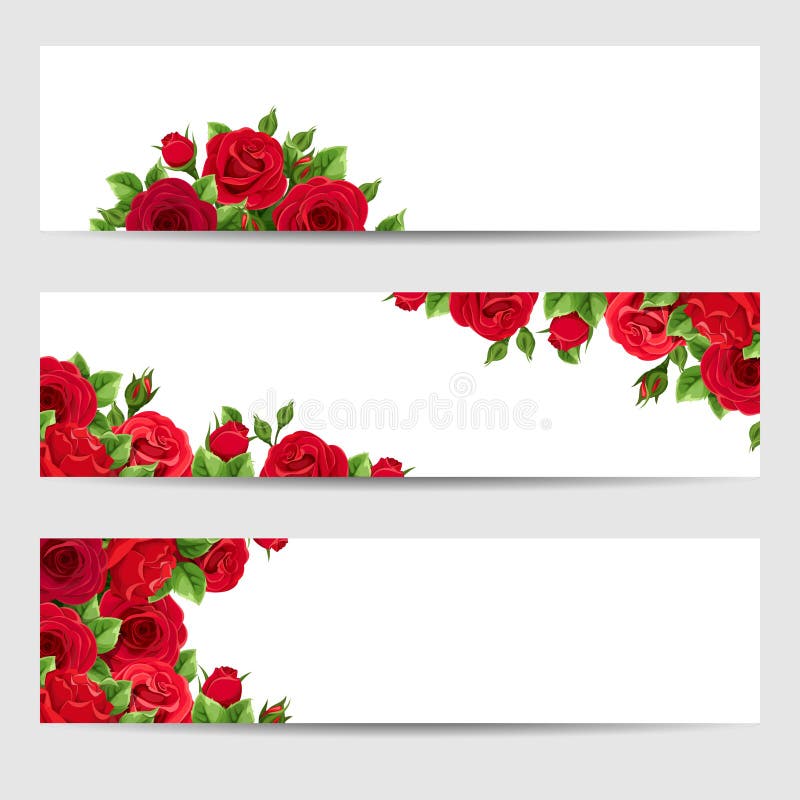 Set of Web Banners with Red Roses. Vector Illustration. Stock Vector ...