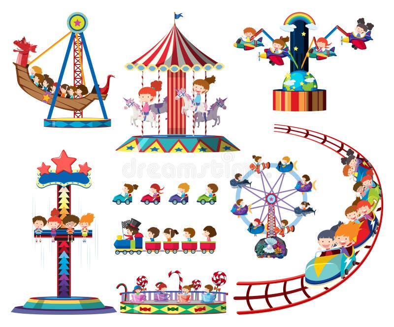 A set of theme park rides stock vector. Illustration of vector - 122873085