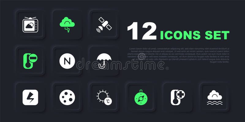 Set Thermometer, Fog and Cloud, Compass North, Moon, Cloud Lightning ...