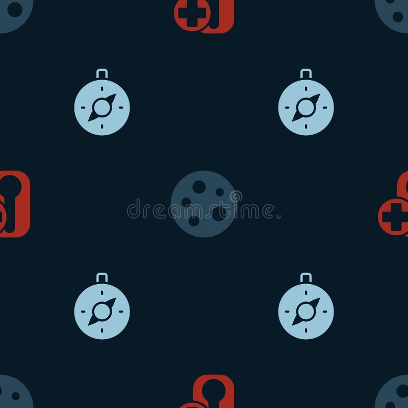Set Thermometer, Moon and Compass on Seamless Pattern. Vector Stock ...