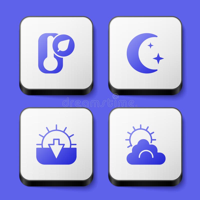 Set Thermometer, Moon and Stars, Sunset and Cloud Weather Icon. White ...