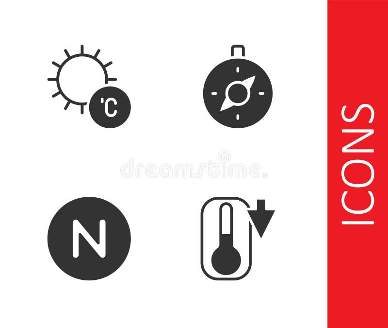 Set Thermometer, Sun, Compass North and Icon. Vector Stock Vector ...