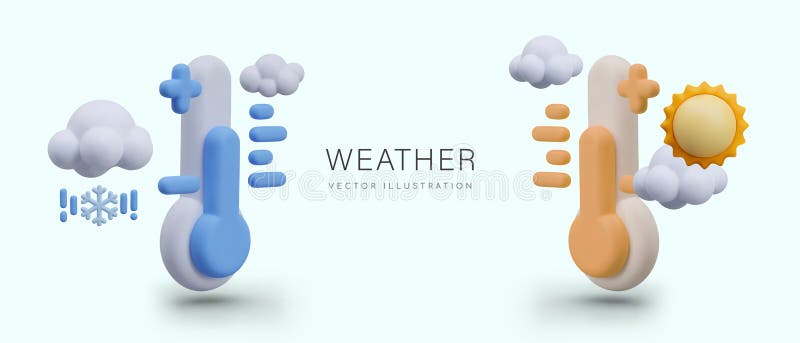 Set of Thermometers with Hot and Cold, High and Low Temperature Marks ...