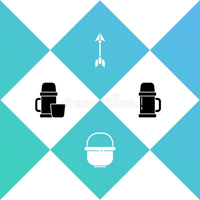 Set Thermos Container and Cup, Camping Pot, Hipster Arrow and Icon ...
