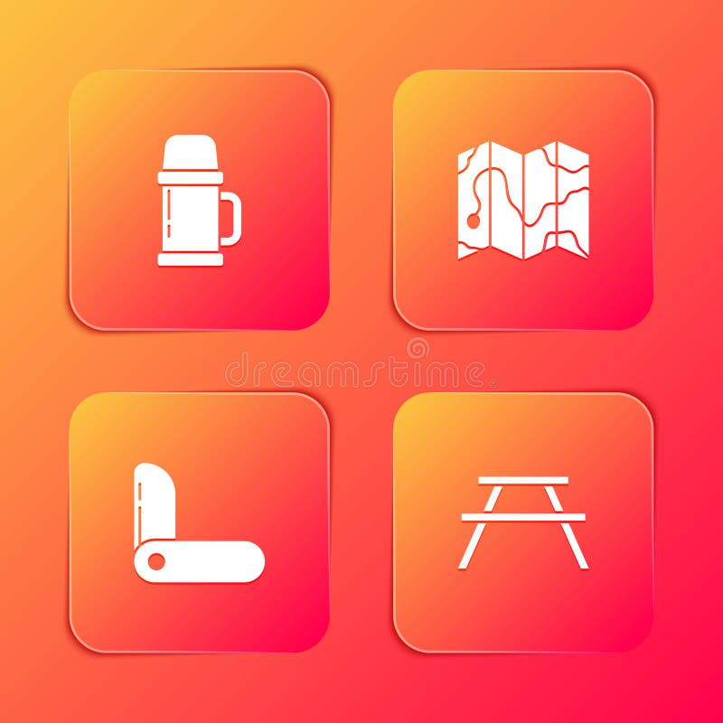 Set Thermos Container, Location of the Forest Map, Swiss Army Knife and ...