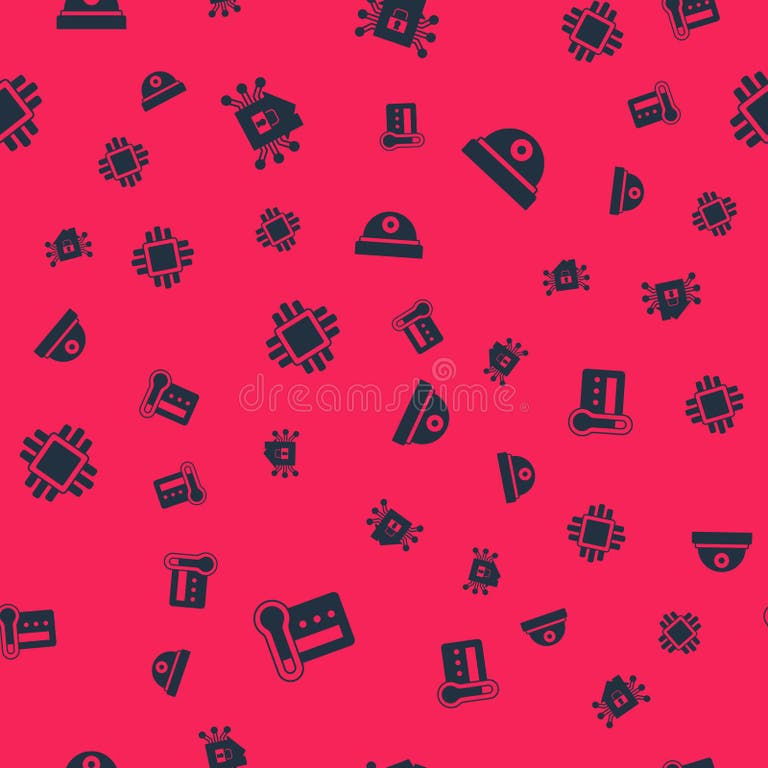 Set Thermostat Smart Home Processor With Cpu And Motion Sensor On Seamless Pattern Vector