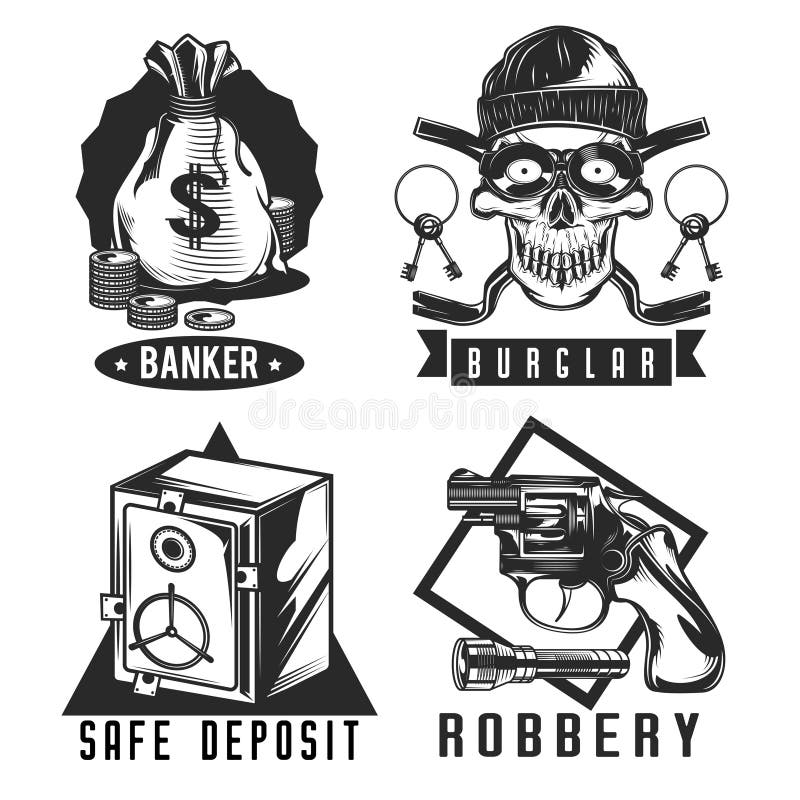 Set of Thief Emblems, Labels, Badges, Logos. Isolated on White Stock ...
