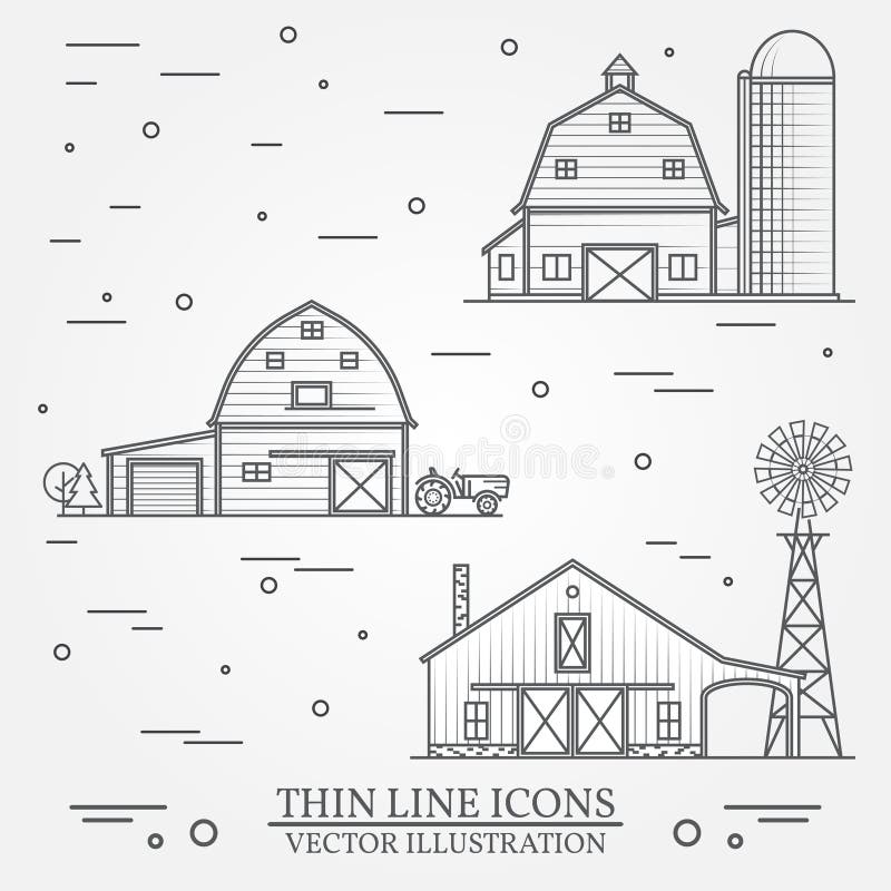 Set of Thin Line American Farm Icon. Stock Vector - Illustration of ...