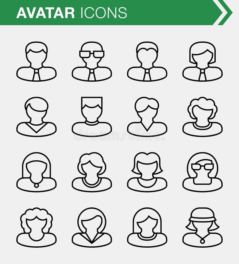 Set of Thin Line Avatar Icons. Stock Vector - Illustration of character ...