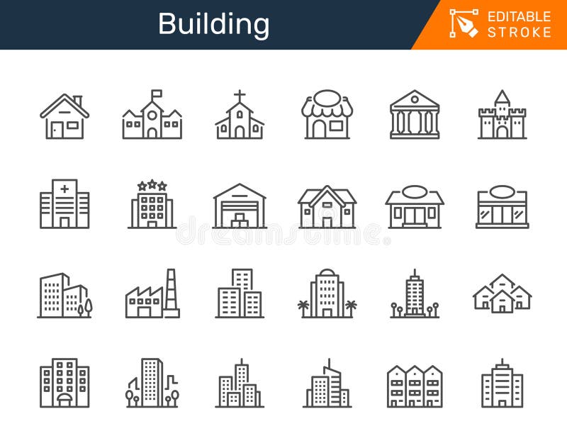 Building Thin Line Icons. Editable Stroke. Pixel Perfect Stock Vector ...