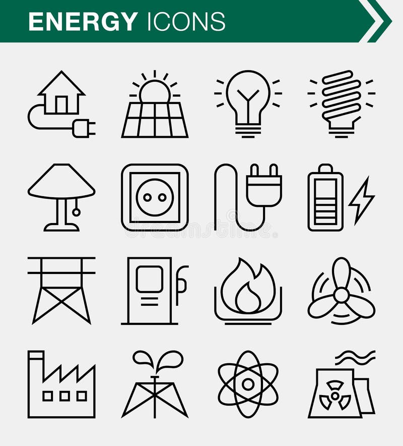 Set of Energy and Power Icons with Long Shadow. Stock Vector ...